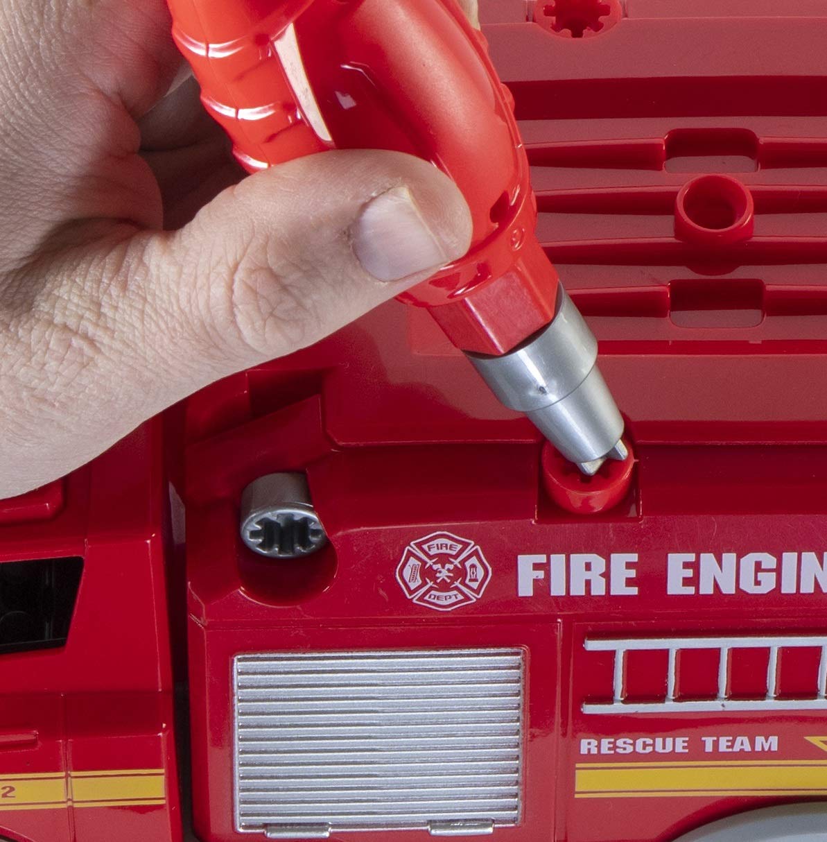 PREXTEX Take Apart Toy with Working Drill for Boys & Girls, Build Your Own Fire Truck Toy Educational Playset with Tools and Power Drill, DIY Assembly Truck with Realistic Sounds & Lights