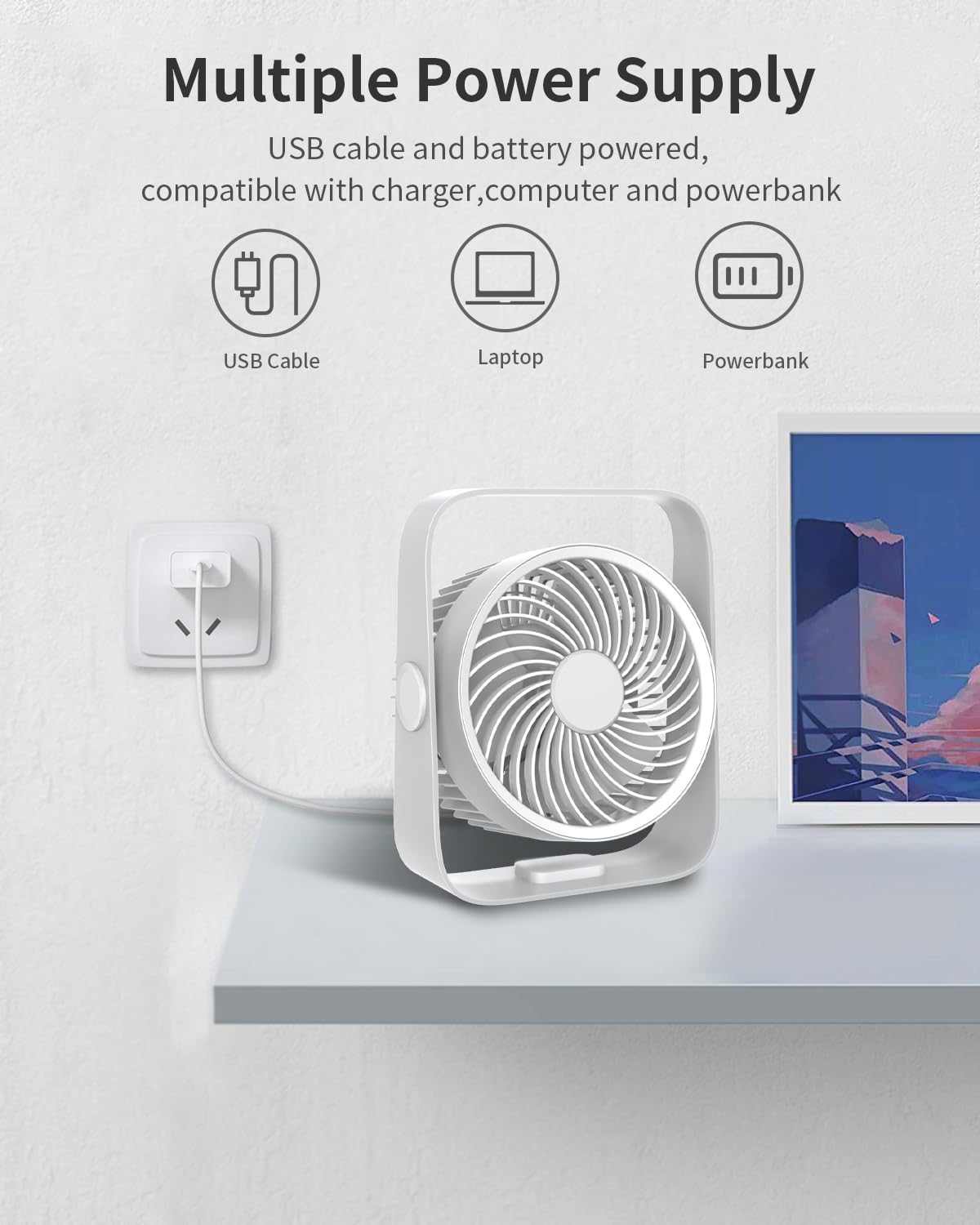 KONSIDEN Small Fan, 8 Inch USB Desk Fan, Quiet Office Fan, 4 Speed Winds, 360° Head Tilt, Detached Cover, Small Table Fan, Easy to Clean, Ideal for Bedroom, Office, Kitchen, Camping