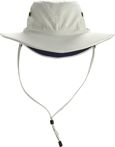 Coolibar UPF 50+ Men's Leo Shapeable Wide Brim Hat - Sun Protective (Large/X-Large- Stone/Navy)