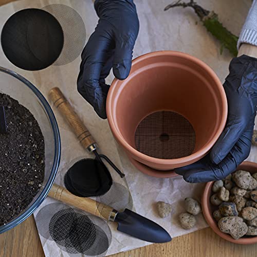 Grandisk 100 PCS Flower Pot Hole Mesh Pad 4 Inch Round Drainage Hole Screens Garden Plant Bonsai Pot Bottom Grid Mat Plastic Mesh Screen Breathable Gasket for Prevent Soil Loss (4 x 4 inch), Black