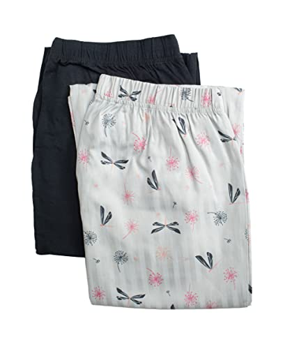 Hanes Women's 2-Pack Solid and Pattern Sleep Pajama Pant Set, Black/Dragonfly, Petite/X-Small