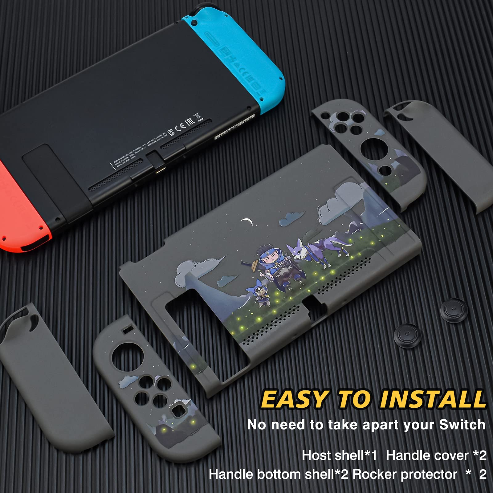DLseego Dockable Protective Case Compatible with Switch, Soldier Wolf Pattern Cover Case with Anti-Scratch and Shock-Absorption Design with 2 pcs Thumb Grips - Monster Hunter
