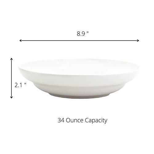 Euro Ceramica White Essential Porcelain Collection, Pasta Bowls Set of 4, Inverted Rim Design, Classic