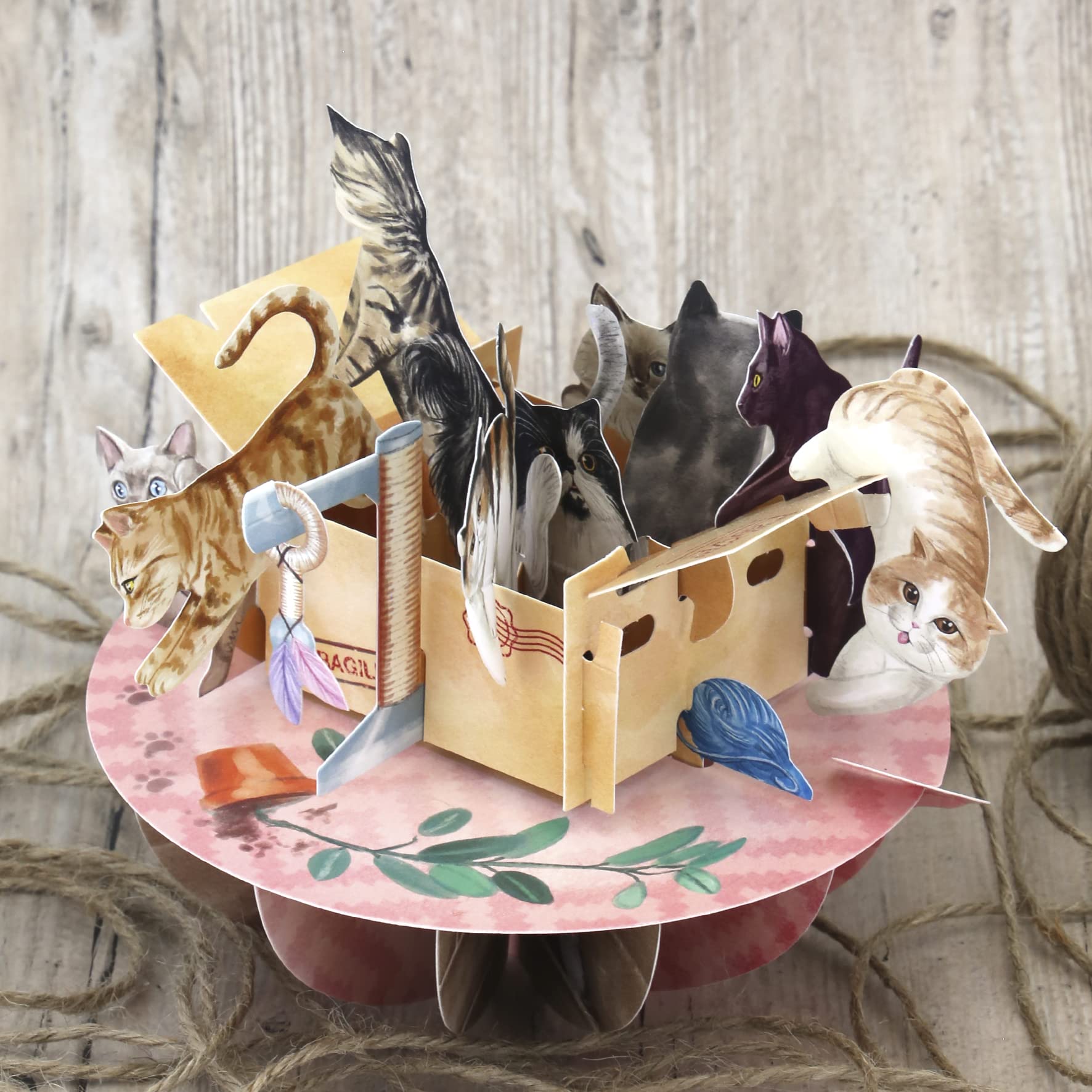 SANTORO Pirouette, 3D Pop Up Greeting Card - Purrrfect Parcel - For Her, For Mum, Mothers Day | Cute Birthday Gifts For Cat Lovers