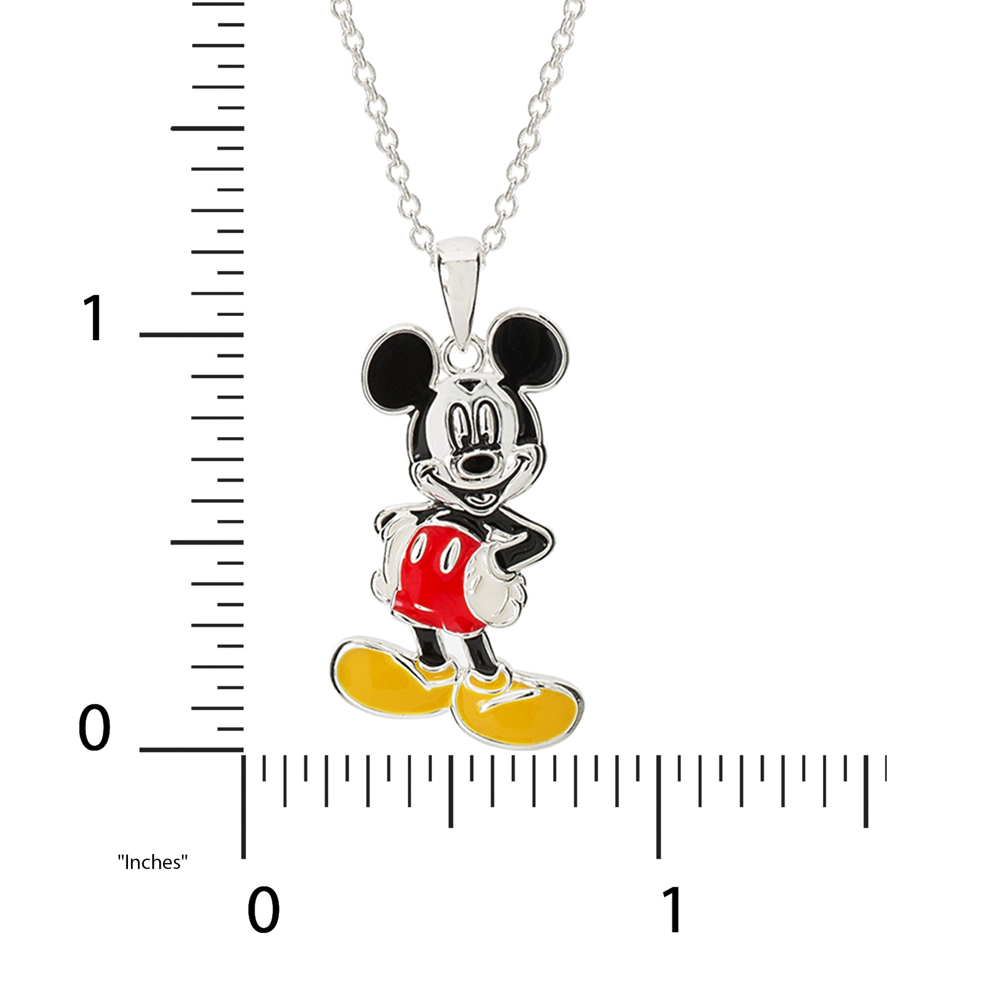Disney Mickey Mouse Jewelry for Women, Silver-Plated Enamel Classic Mickey Mouse Pose Pendant Necklace, 18β Chain