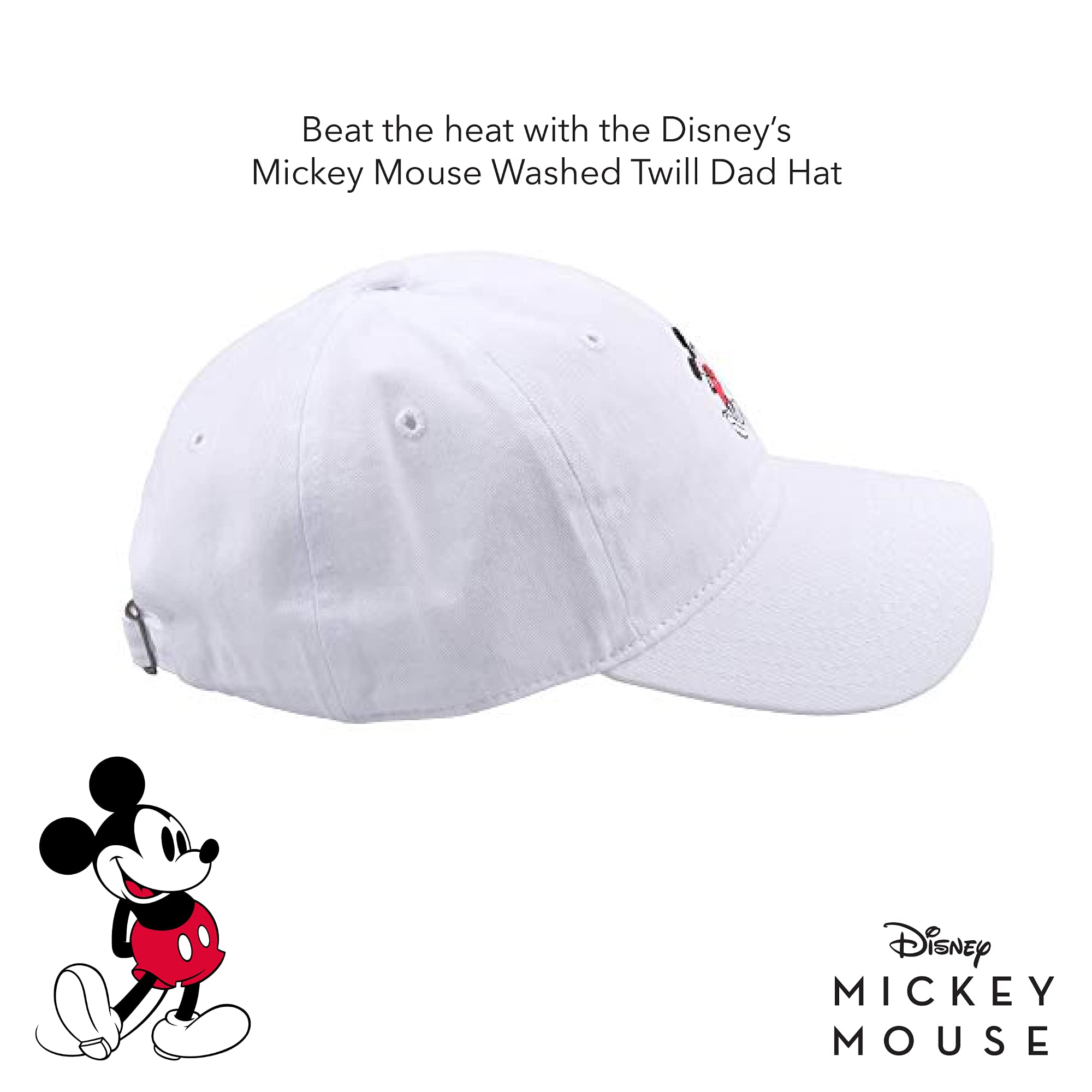 Disney Mickey Mouse Embroidered Cotton Adjustable Dad Hat with Curved Brim, White Washed, One Size