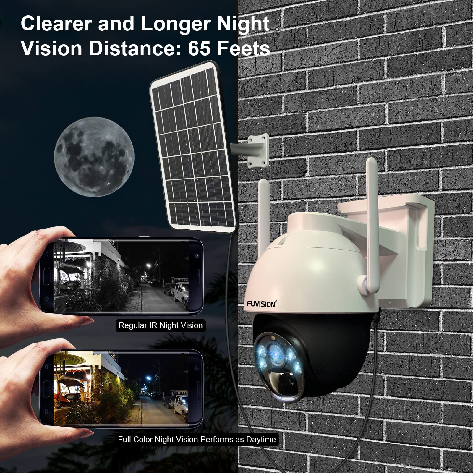 FUVISION Security Camera Wireless Outdoor, Solar Powered Security Camera with Rechargeable Battery,Night Vision,PIR Human Detection,2-Way Audio,IP66,Solar Spotlight PTZ Camera