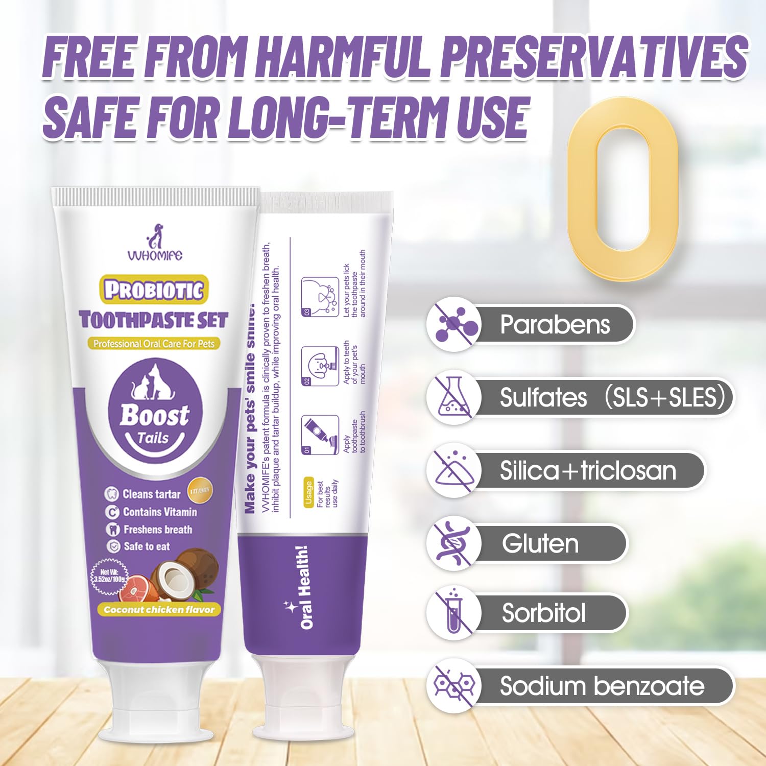 Food Grade Cat & Dog Toothpaste-Enzyme and Probiotic Toothpaste, Enriched with VitaminB. Controls Plaque, Tartar and Bad Breath. Safe & Fresh Toothpaste for Cat and Dog. 3.52oz-Coconut Chicken Flavor