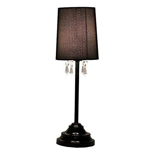 Simple Designs LT3018-BLK Fabric Shade and Hanging Acrylic Beads Table Lamp, Black 5.31 x 5.31 x 16.62