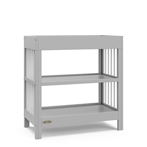 Graco Teddi Changing Table with Water-Resistant Changing Pad (Pebble Gray with White) - 2 Open Shelves, Includes Bonus Water-Resistant Changing Pad with Safety Strap