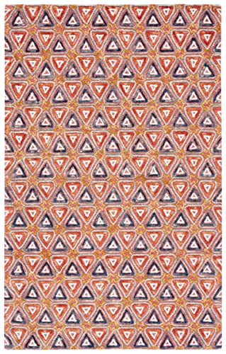 SAFAVIEH Trace Collection Area Rug - 5' x 8', Red & Navy, Handmade Wool, Ideal for High Traffic Areas in Living Room, Bedroom (TRC514Q)