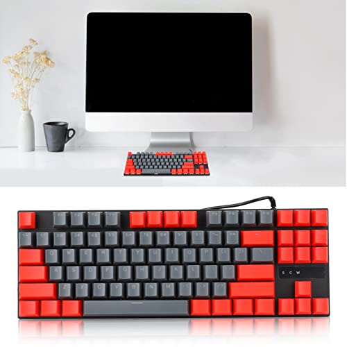 Gaming Keyboard, USB Wired Keyboard All Keys Color Lock Conflict Free 26 RGB Light Effects 87 Keys Waterproof for Laptop Gray and Red
