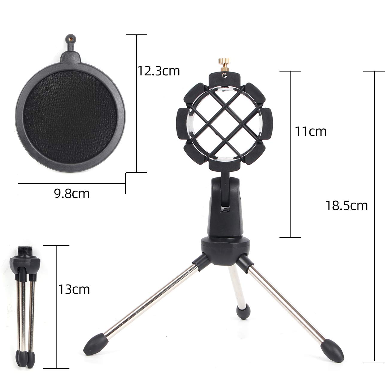 Depusheng Adjustable Studio Condenser Stand Desktop Tripod for Mic Microphone Holder with Windscreen Filter Cover