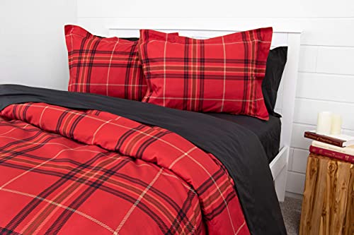 Vilano Plaid Collection - Premium Quality, Soft, Wrinkle, Fade, & Stain Resistant, Easy Care, Oversized Duvet Cover Set, Full/Queen, Red,