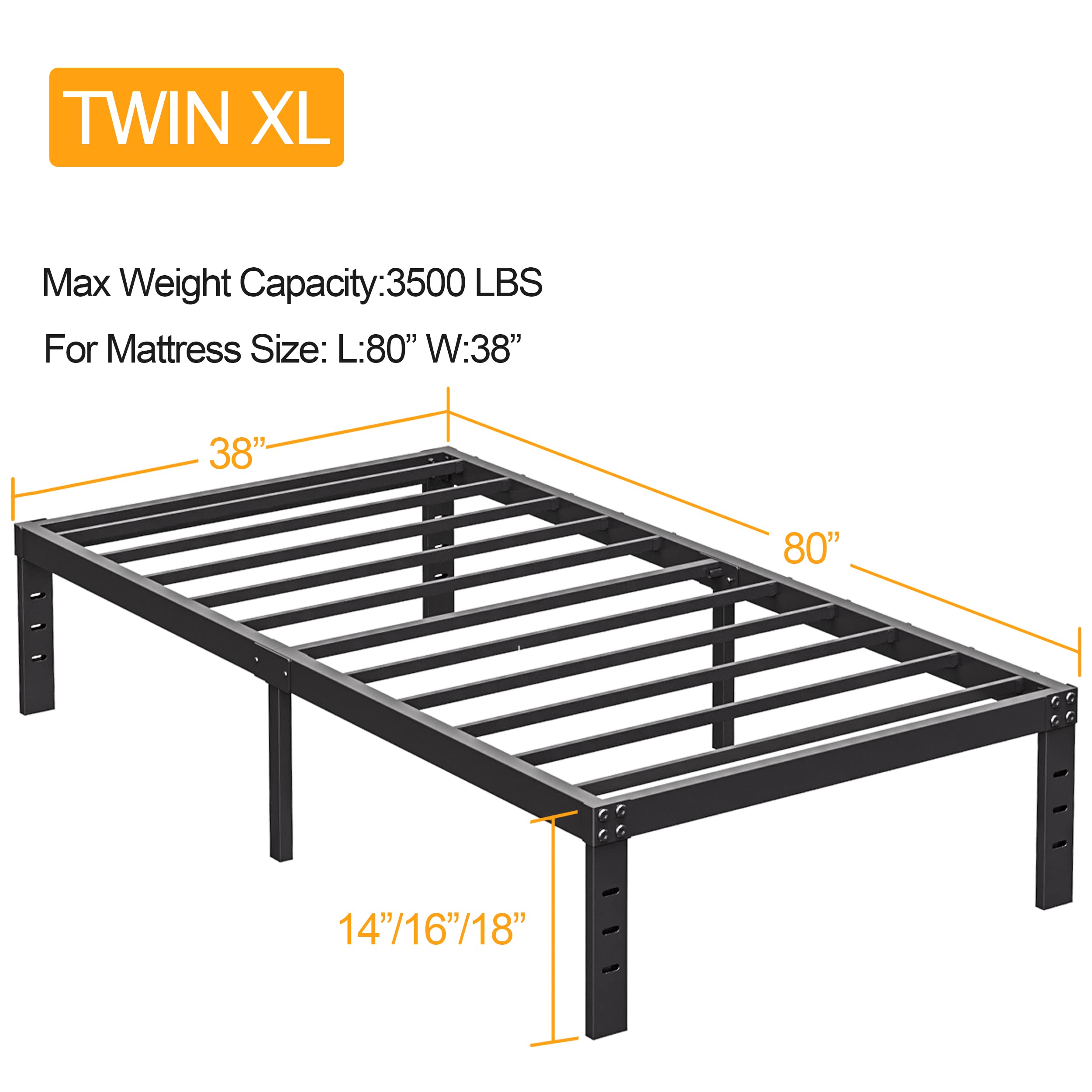 COMASACH Twin Bed Frame Heavy Duty,18" Black Metal Platform Bed Frame,Sturdy Steel Frame,Support up to 3500lbs,No Box Spring Needed,Noise-Free,Easy Assembly