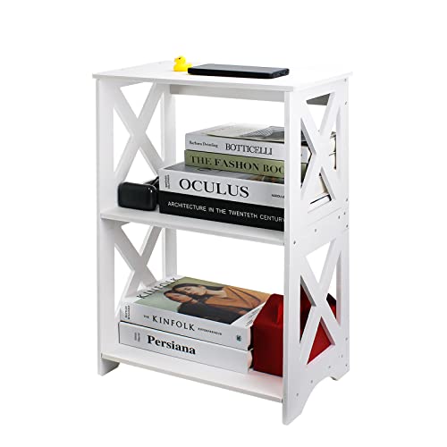 Lechay Small Side Table, White End Table Skinny Tables for Small Spaces Slim Nightstand Small Bookshelf for Bedroom Office