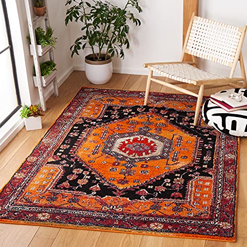 SAFAVIEH Vintage Hamadan Collection Area Rug - 5'3" x 7'6", Orange & Black, Traditional Oriental Design, Non-Shedding & Easy Care, Ideal for High Traffic Areas in Living Room, Bedroom (VTH204P)