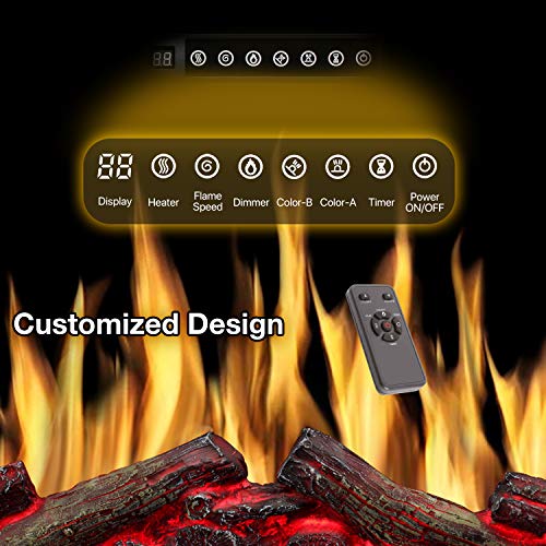 R.W.FLAME Electric Fireplace Insert 37Inch with Adjuatble Flame Colors, Log Colors, Flame Speed and Brightness, Remote Control, 750W/1500W