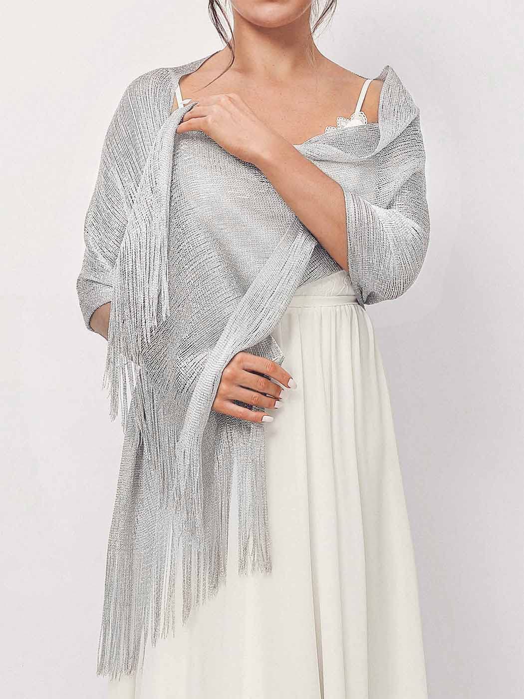 EASEDAILY Women's Shawls and Wraps for Evening Dresses Sparkling Wedding Scarf Fringe Bridal Capelet for Bride and Bridesmaid