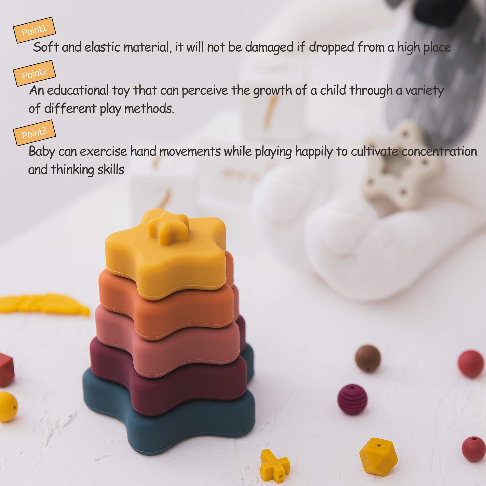Promise Babe Silicone Stacking Toys Heart Shape Stacking Blocks Soft Baby Toy 6pcs Building Stacker