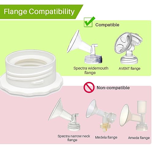 PumpMom Pump Bottle Adapter, Baby Bottle Thread Changer Converter for Spectra S1 S2 Pump Wide Mouth Flanges to Use Standard Sized Bottles. Compatible with Medela, Ameda, Dr. Brown Narrow Neck Bottles