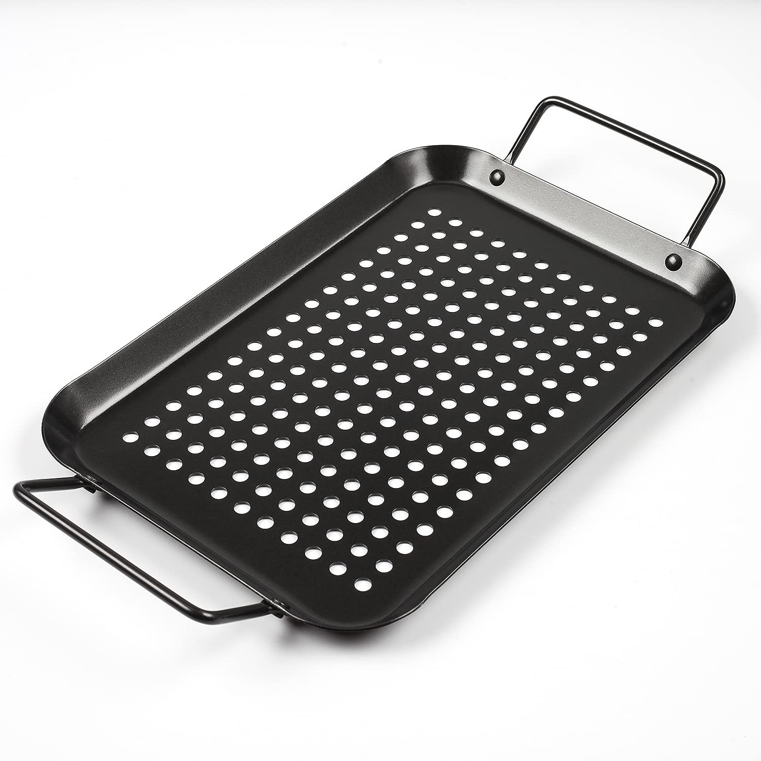 GOOD HELPER 10in Grill Topper for Outdoor BBQ Grill Accessories Grill Prep Trays Nonstick Grill Pan with Holes Handles Veggies Grill Basket for Fish Meat Shrimp Kabobs Vegetable