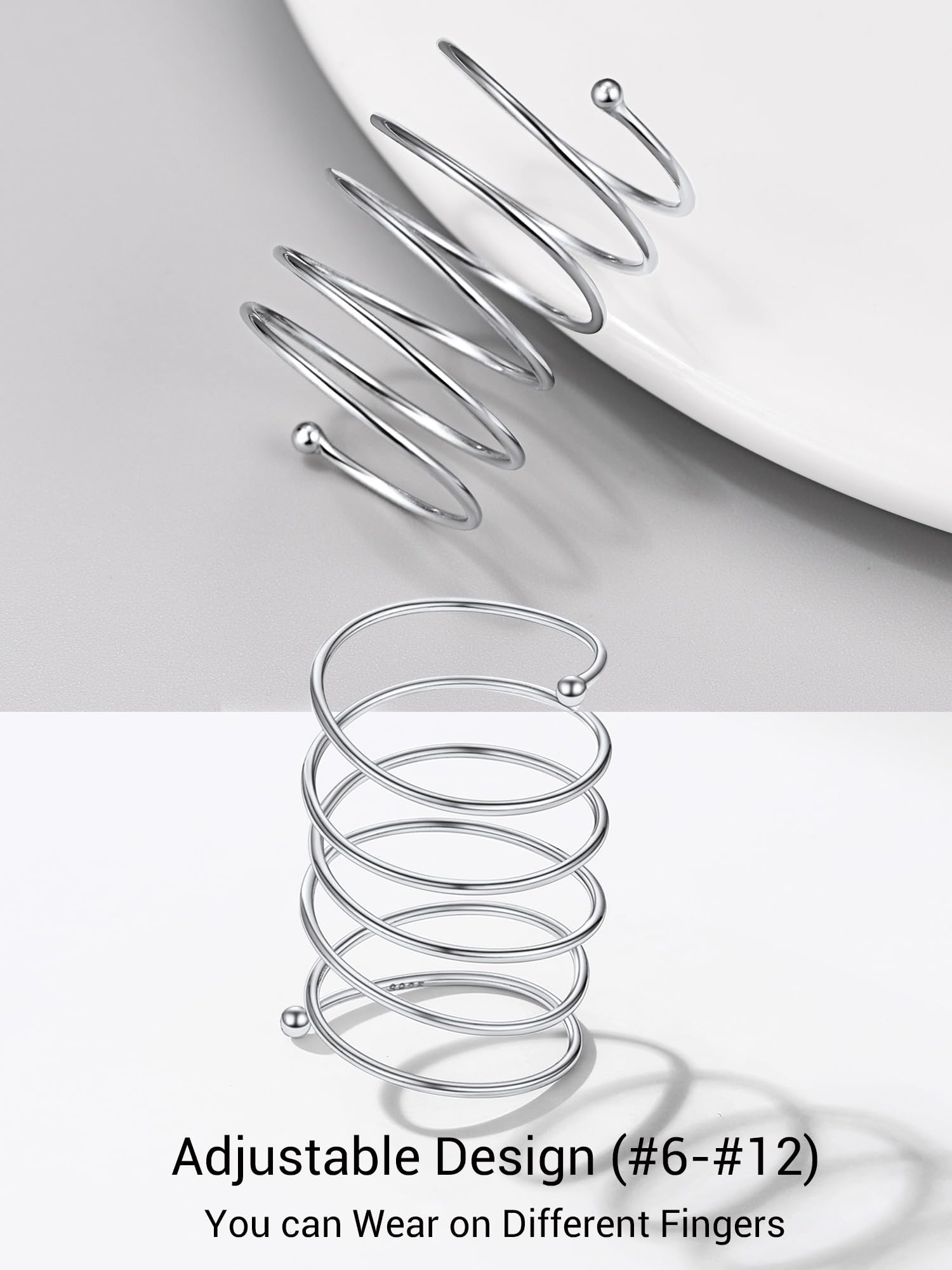 PROSILVER 925 Sterling Silver Ring Full Finger Ring Stacking Italian Silver Adjustable Opening Ring for Women