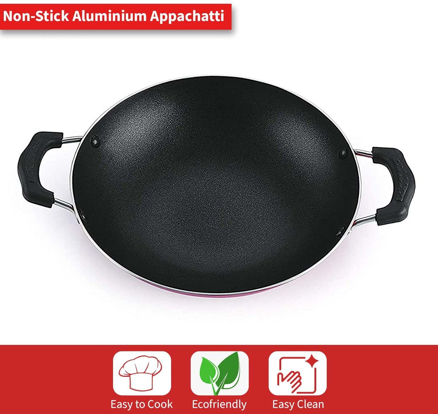 PANCA Non-Stick Aluminium Appachatti with Stainless Steel lid, 2.6mm, Red/Black, 23cm, Gas Compatible