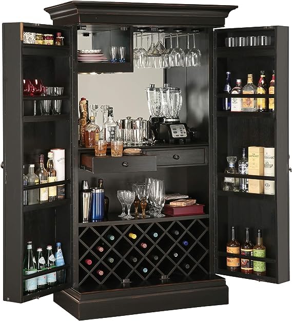 Howard Miller Murray Wine Cabinet/Bar, Heavily Distressed Wood