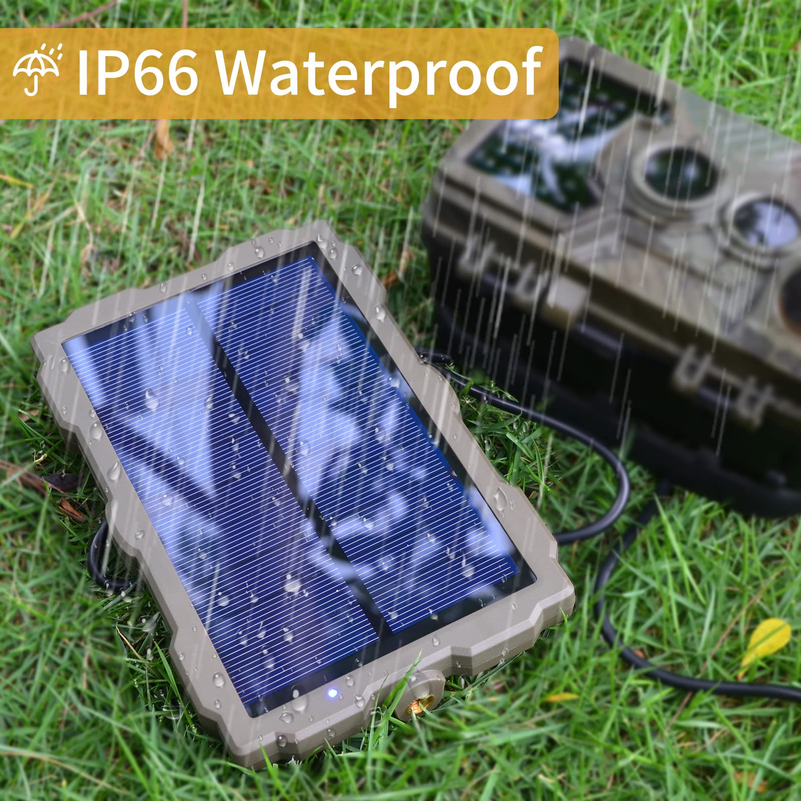 FOCUHUNER Trail Camera Solar Panel, Solar Battery Charger Kit 6V/1.5A with Build-in 1700mAH Rechargeable Lithium Battery IP66 Waterproof Hunting Accessory, Solar Panel for Trail Camera(3.5MM*1.35MM)