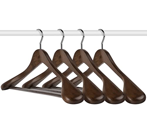 HOUÍSM 8Pack Wooden Coat Hangers Extra Wide Shoulder Wooden Suit Hangers with Non Slip Pants Bar, High-Grade Selected Lotus Wood Hangers for Business Outfit, Formal Dress, Heavy Jackets