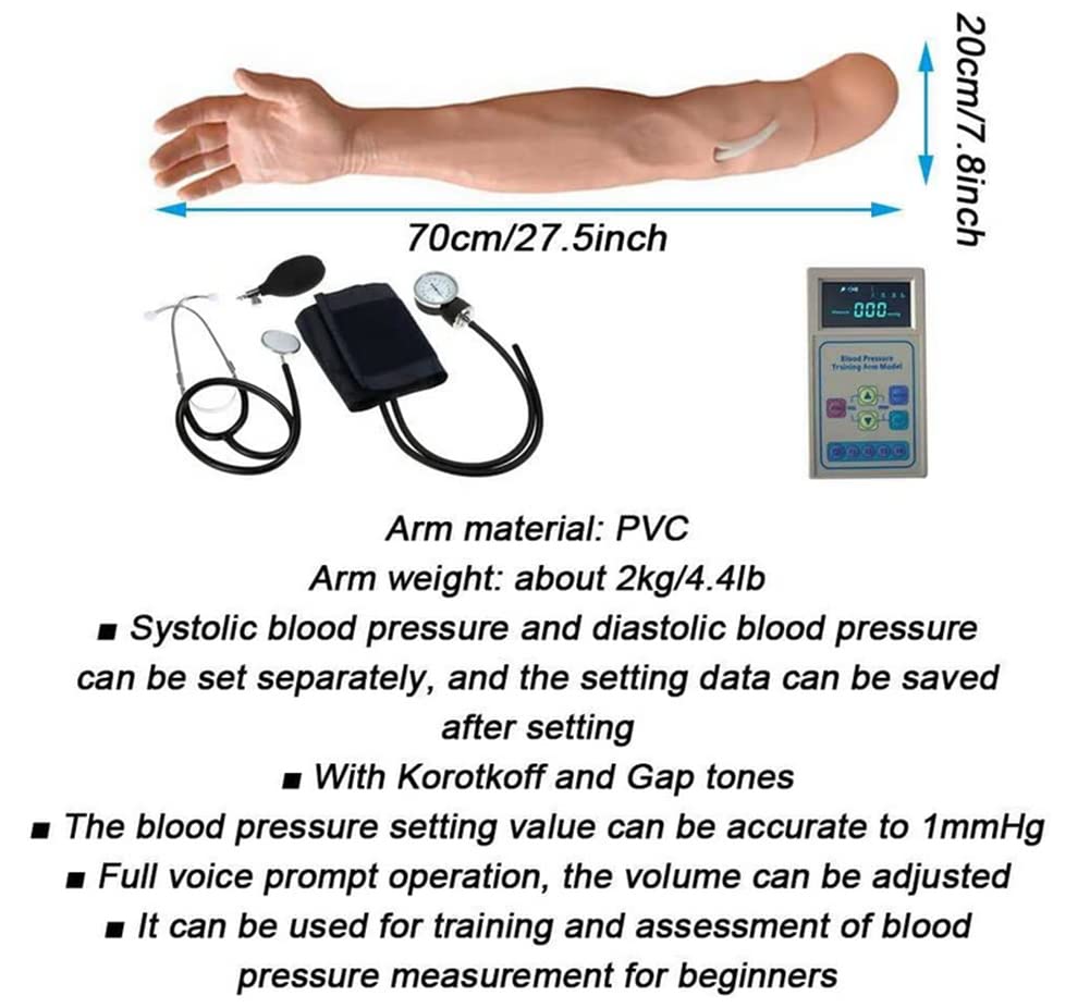 GHDE&MD Life Size Blood Pressure Training Arm Simulator Model with Korotkoff Gap Sound Blood Pressure Cuff Stethoscope LCD Display Model for Basic Nursing Training Skills Mannequin Manikins