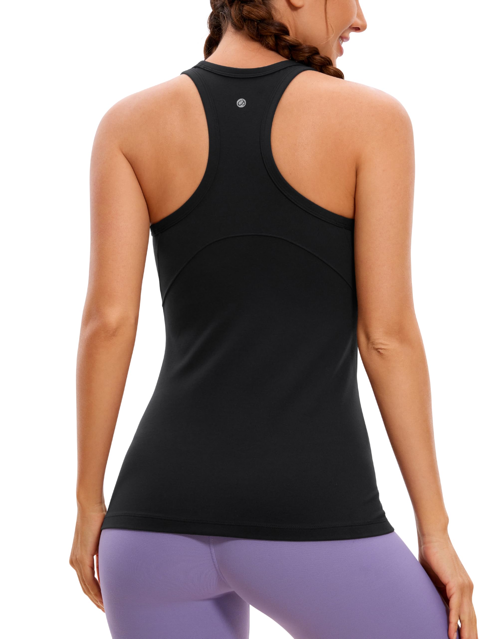 CRZ YOGA Butterluxe Womens Workout Racerback Tank Top High Neck Athletic Camisole Tanks Running Sleeveless Tops Gym Shirts Black Small