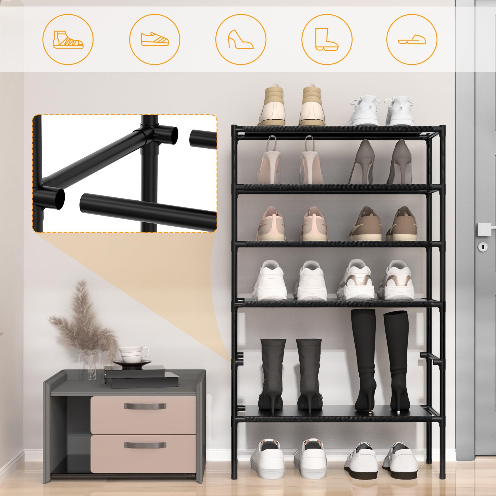 Juturna 3-Tier Shoe Rack Shoe Organizer Shoe Rack for Closet Shoe Organizer for Closet, Black