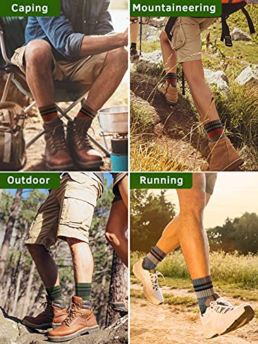 DOKUTOKU Men's Hiking Crew Socks Cushioned Moisture Wicking Athletic Boot Socks Outdoor,Trekking (DY41 Crew GR/CA/GREE)