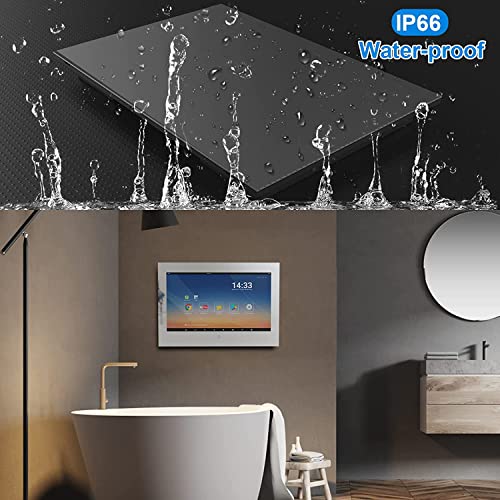Haocrown 15.6 Inch Small Waterproof TV for Bathroom Showe Kitcken, Smart Touch Screen Mirror Television Built-in Android 11 System 2.4G/5G Wi-Fi Bluetooth (HG156BM, 2023)