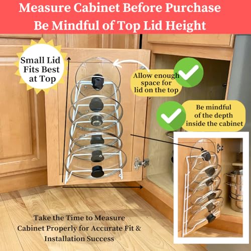 Evelots 6 Pot Lid Organizer for Cabinet Door or Pantry Wall - Closet Door Pots and Pans Lids Holder - Glass or Metal Pan Covers Cabinet Organizer Kitchen Storage - White 6 Tier Lid Rack