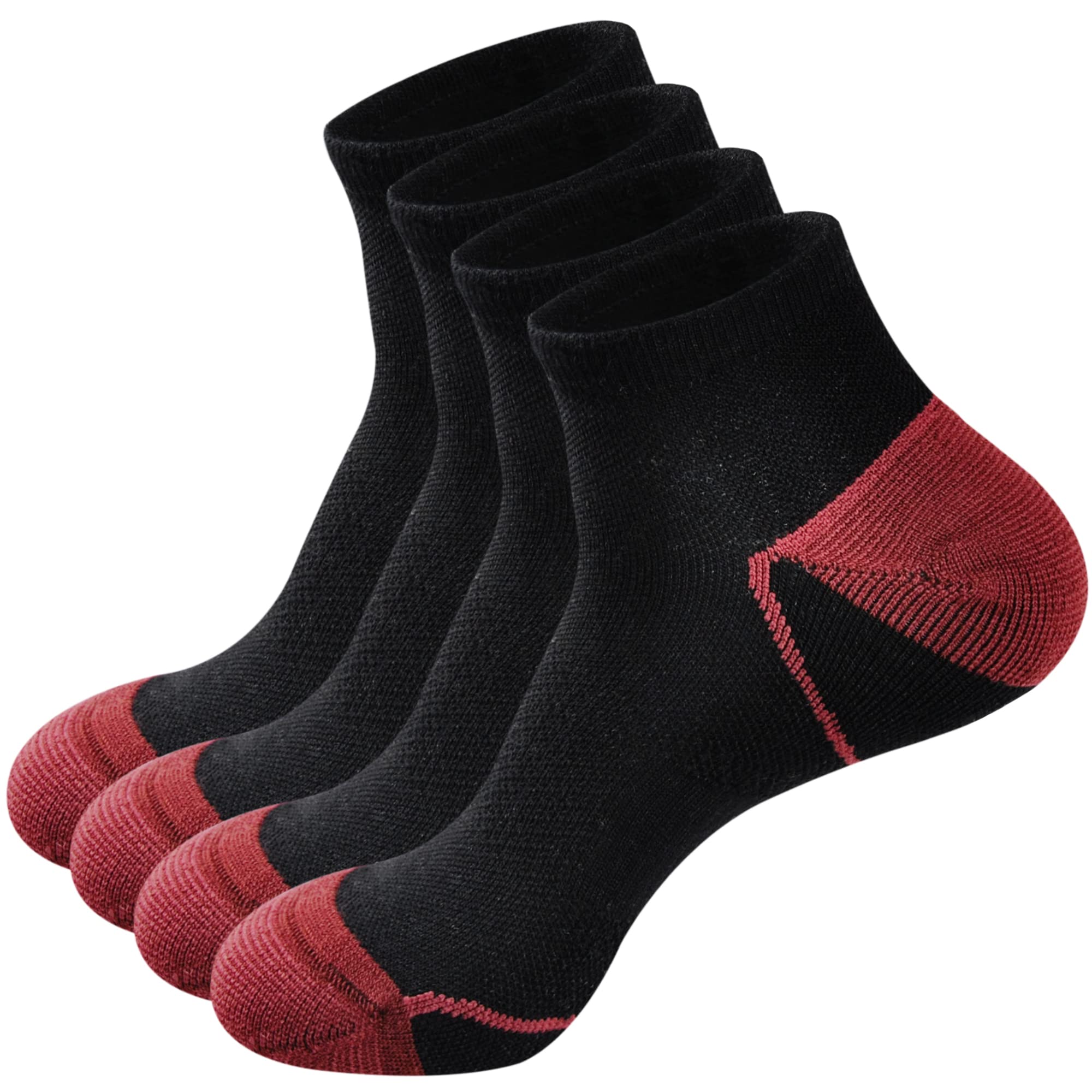 ECOEY Ultimate No Show Merino Wool Performance Athletic Running Socks for Men and Women (Black 4P, 9-11)