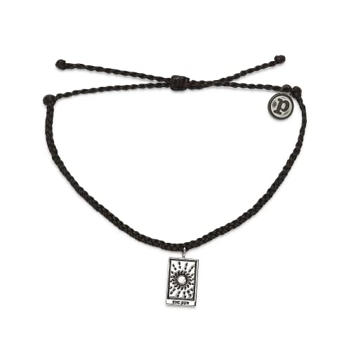 Pura Vida Bracelet Silver Sun Tarot Charm Bracelet - Adjustable Bracelet with Waterproof Band, String Bracelet for Women - Stackable Bracelets for Teen Girls, Handmade Bracelets for Teens - Black