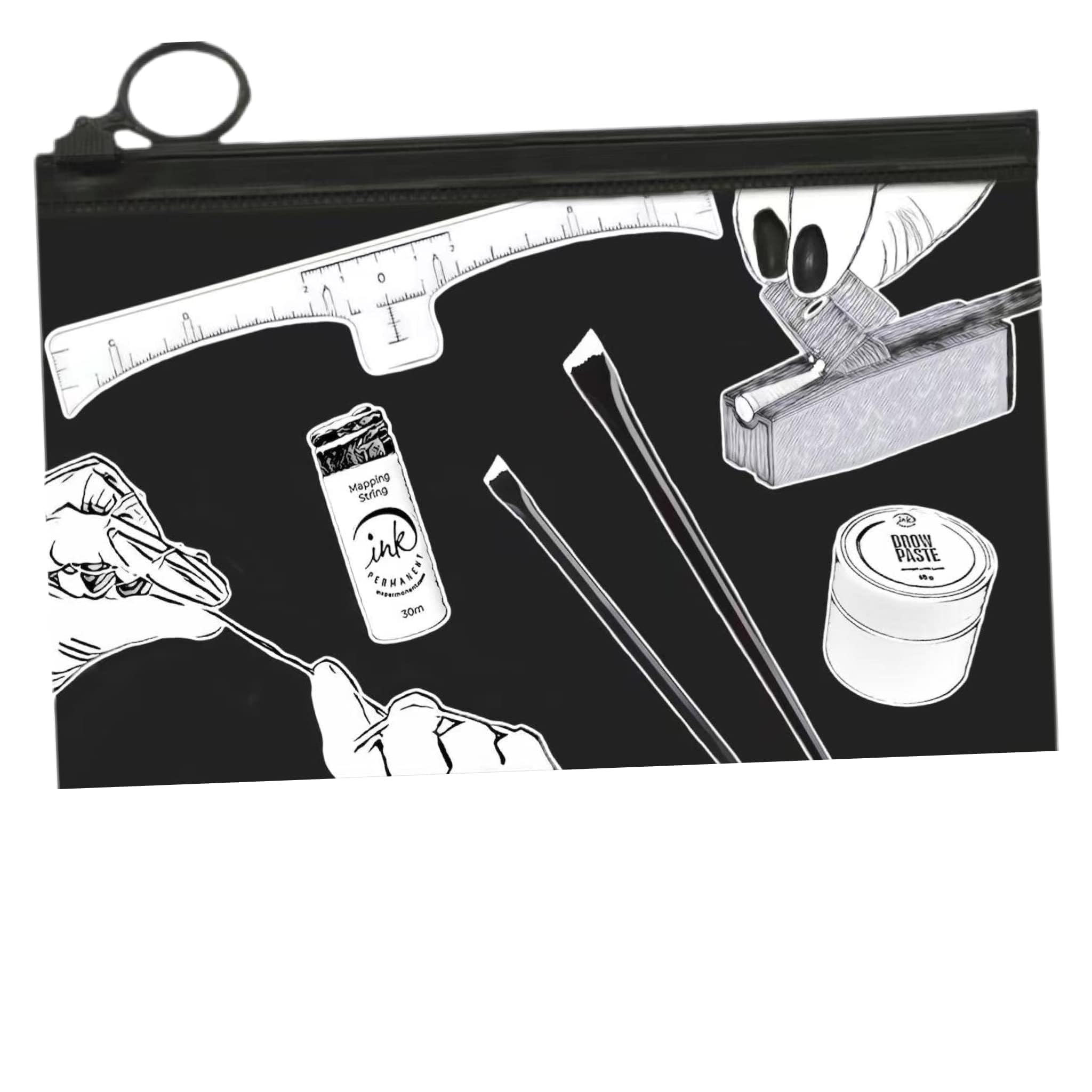 Eyebrow Mapping Kit with 30m White Mapping String, 15g White Brow Paste + 2 Eyebrow Brush Set, White Eyebrow Mapping Pencil, Pencil Shaper and Blades, 20 Mapping Ruler Stencils and Instructions