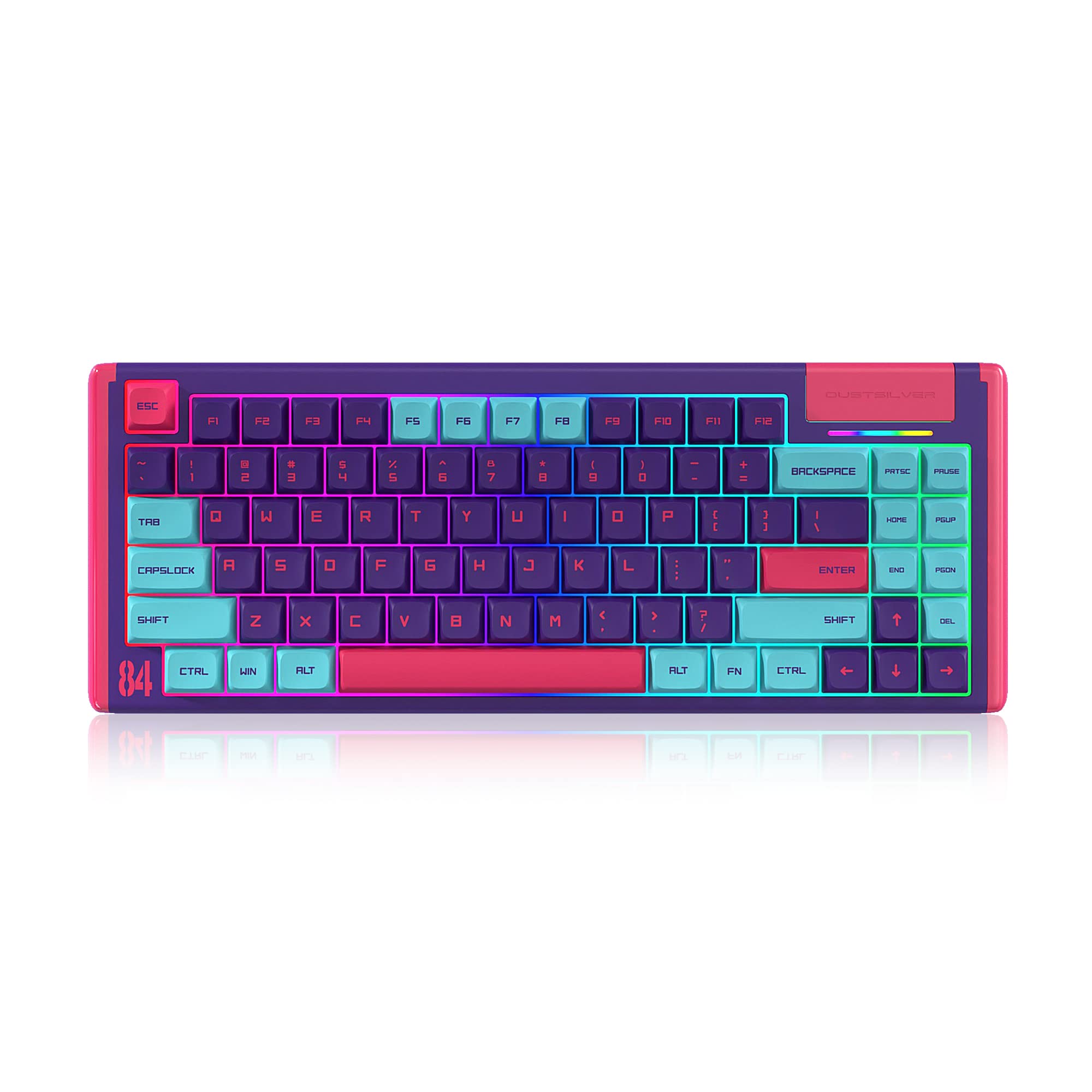 DUSTSILVER D84 Wireless 75% Cyberpunk Mechanical Keyboard with RGB, Hot Swappable, Bluetooth/2.4G/Type-C Connection, Gateron Black Switches for Linear Typing