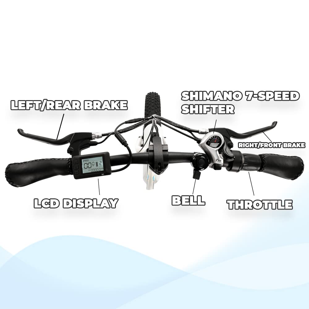 ECOTRIC 20" Folding Electric Bike Ebike 36V/12.5AH Lithium Battery 500W Powerful Rear Motor Step-Through Fat Tire Bicycle 7 Speed Gear (Black/White) 90% Pre-Assembled