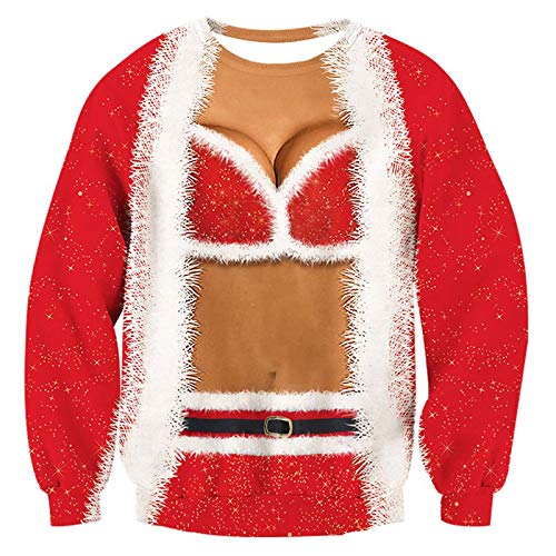 RAISEVERN Womens Ugly Christmas Sweater Funny Sex Design Fake 2 Pieces Pullover Sweatshirt Red 2,XXL
