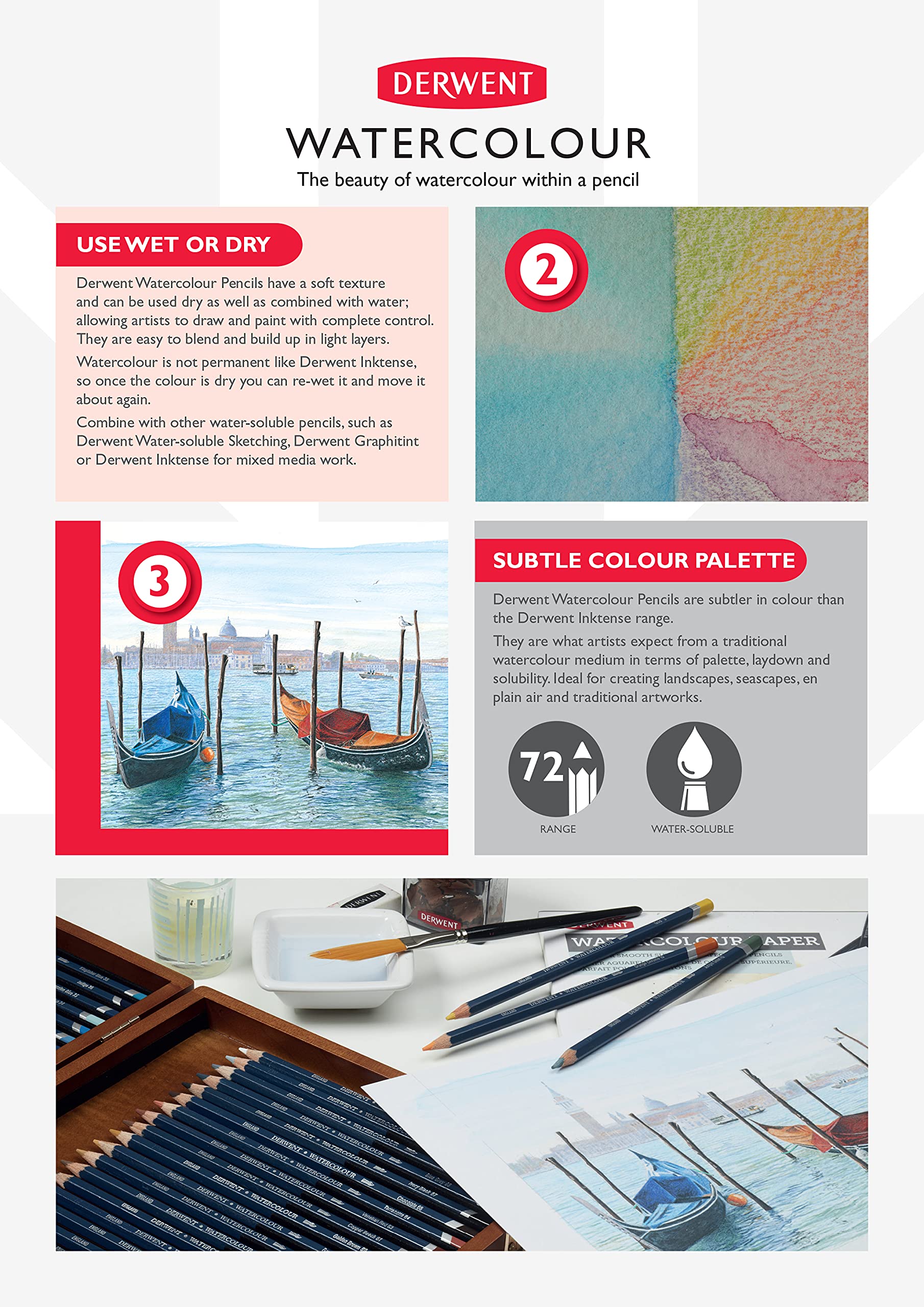 Derwent Colored Pencils, WaterColour, Water Color Pencils, Drawing, Art, Metal Tin, 72 Count (32889)