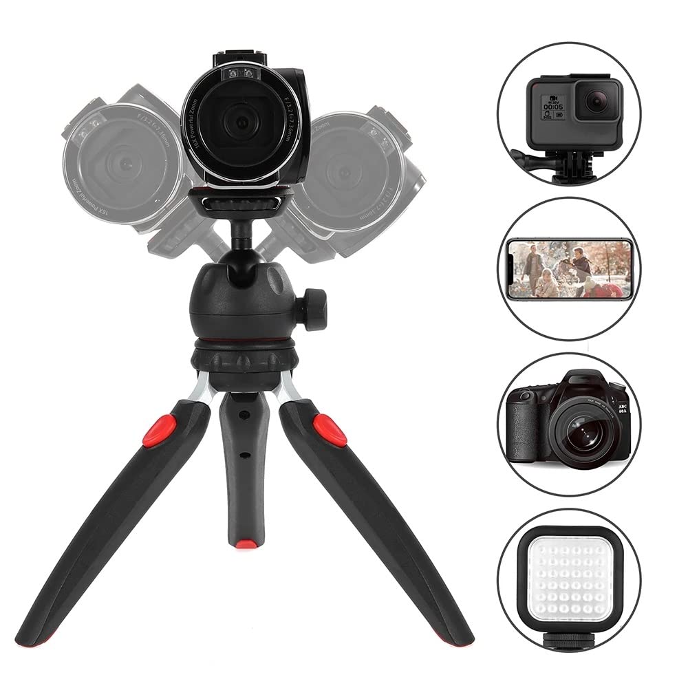 DSFEOIGY Mini Tabletop Tripod Phone Camera Tripod Portable Foldable with 1/4" Mounting Screw for DSLR/Mirrorless LED Video Light (Color : Black)