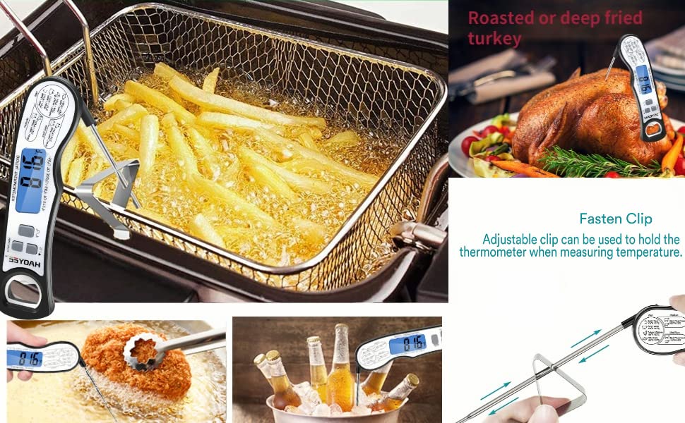 HAOYEE Digital Meat Thermometer, Premium Multifunctional Food Thermometer with LCD Display, Long Probe and Magnetic, Suitable for Home and Kitchen Barbecue Edible Oil Frying, Baking, etc.