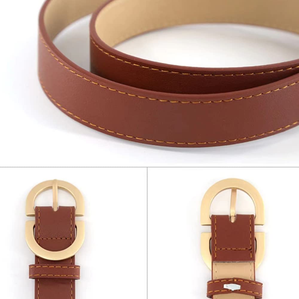 DWCVEKY Womens Belts for Jeans, CR Black Leather Belt Women, 1" Width Womens Black Belt with Gold Buckle for Pants (brown)