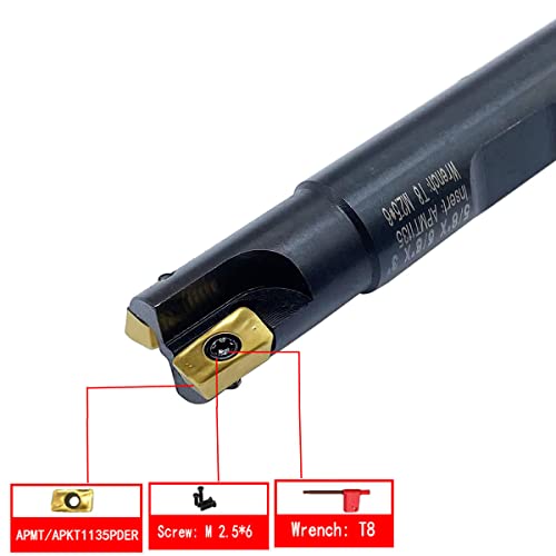 GBJ 5/8" * 5/8 * 3β-2T +2pcs APMT1135PDER 90 Β° Indexable End Mill Holder Carbide Inserts Machining Steel,Iron Square Shoulder Face milling Slotting Milling Arbor (5/8" * 5/8 * 3β-2T + APMT1135PDER)