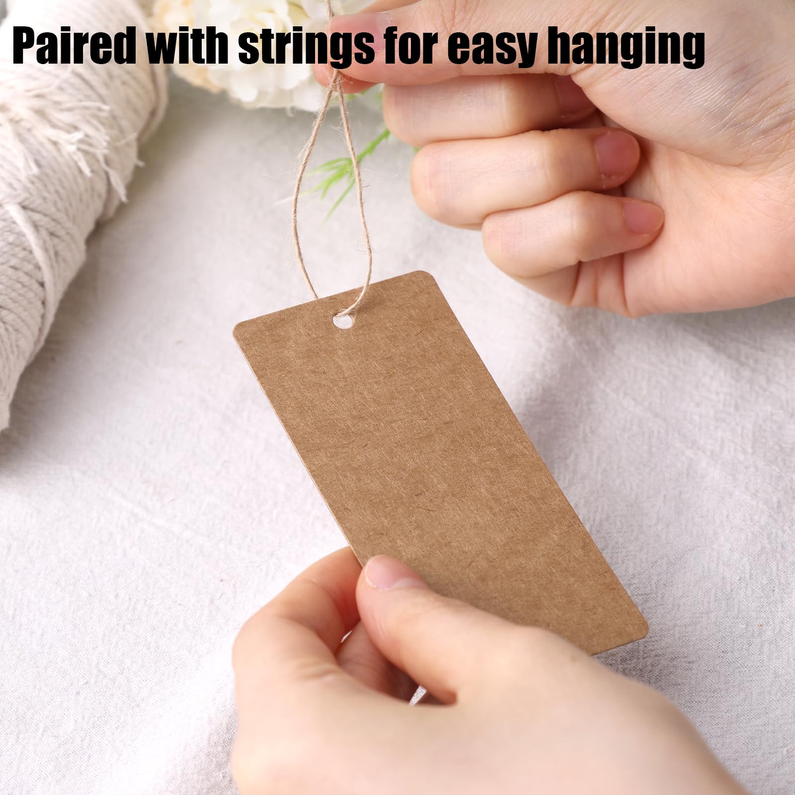 Koogel 200PCS Kraft Paper Gift Tags with String, 3.5"*1.8" Brown Blank Hanging Labels Cloth Tags Business Craft Gift Wrapping Tags
