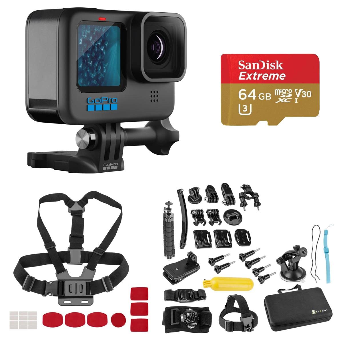 GoPro HERO11 Black Waterproof Action Camera Sport Bundle with 64GB Memory Card, Extreme Sport Action Camera Accessory Set